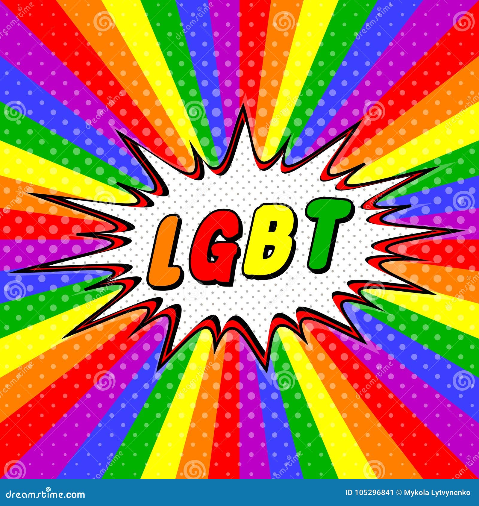 LGBT Pop Art Banner, Vector Banner with Colored Rays, and Comic Speech ...