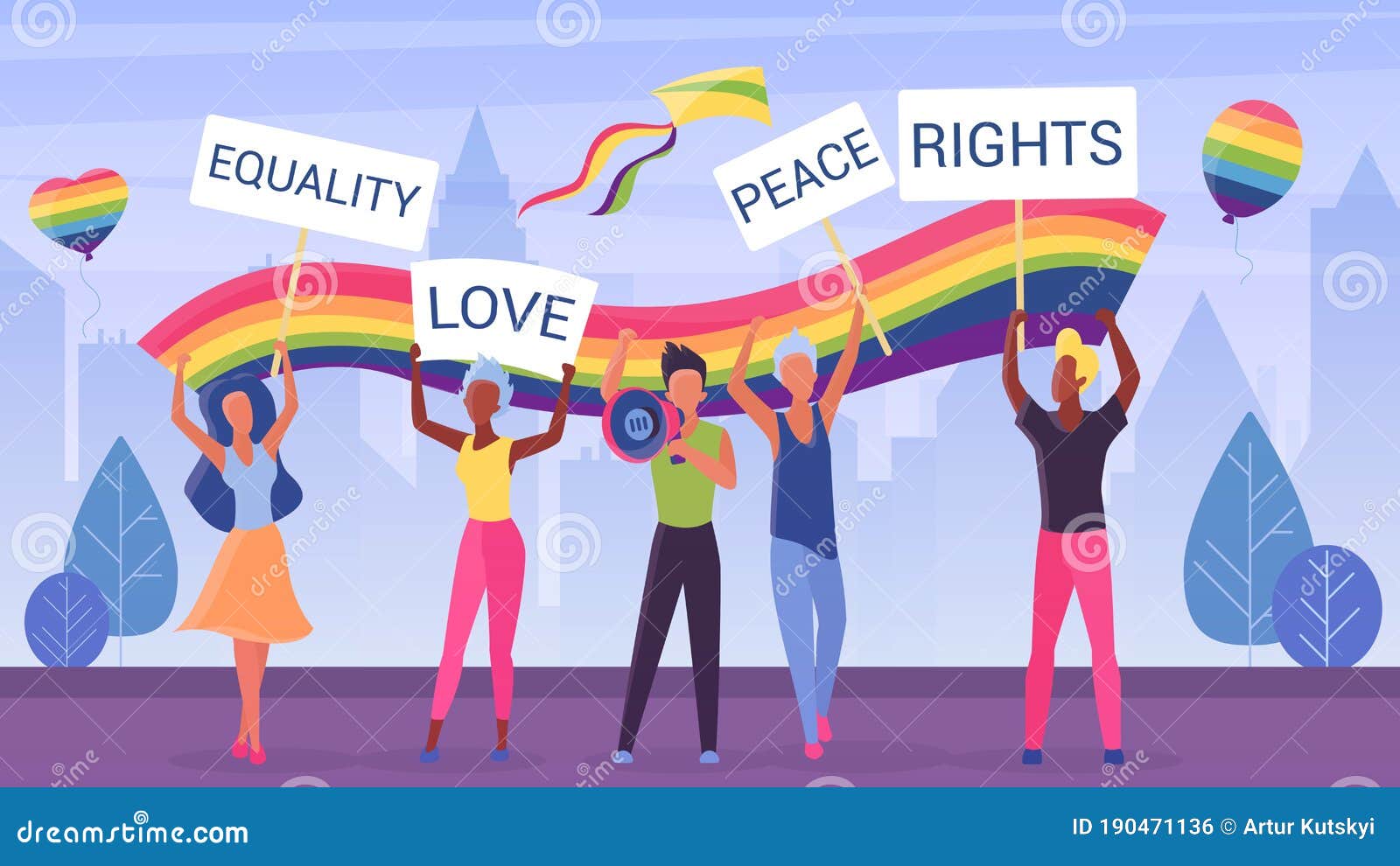Lgbt Pride March Parade Vector Illustration Cartoon Flat Crowd Of