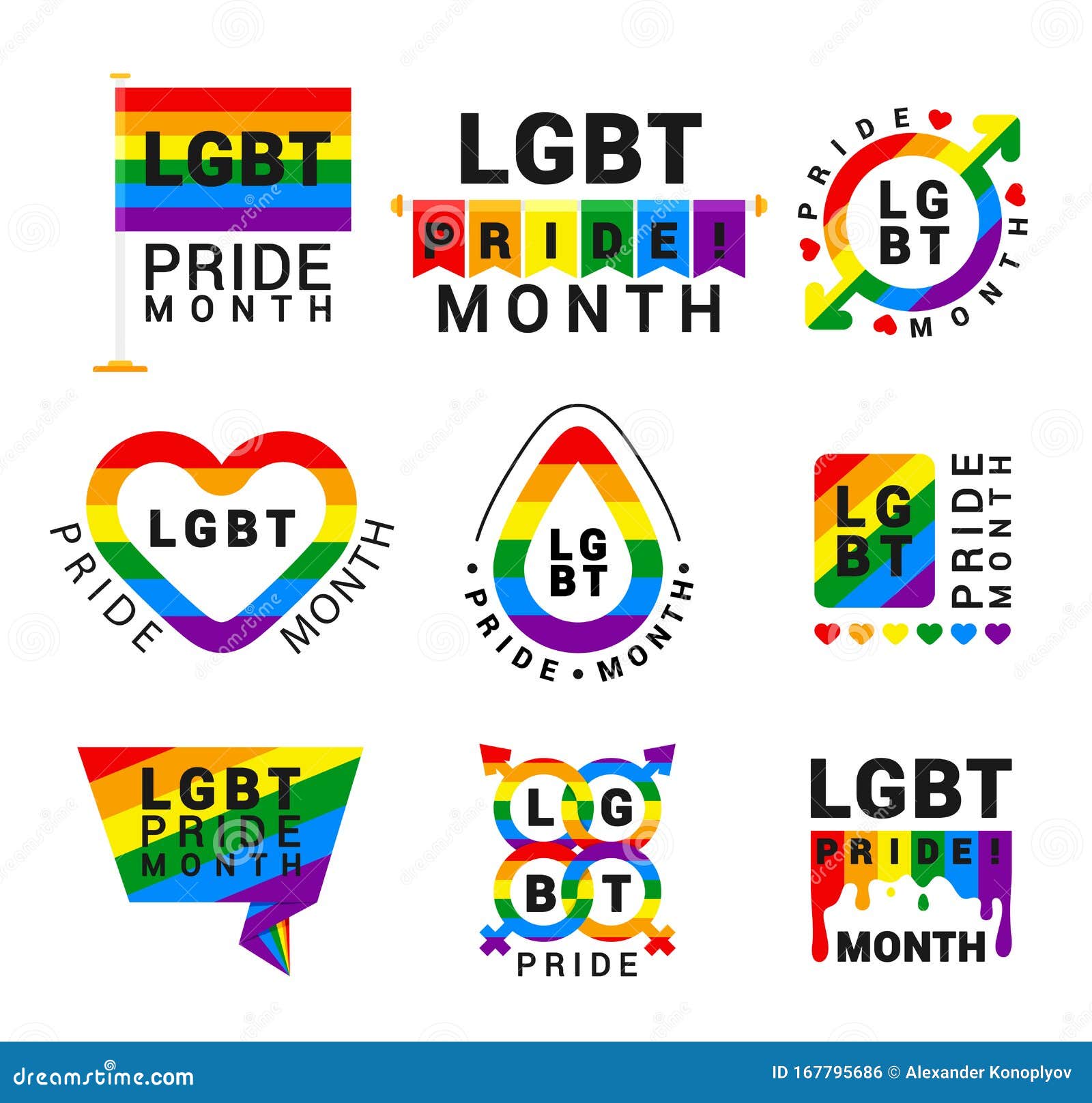 LGBT Pride Movement Flat Vector Logos Set Stock Vector - Illustration ...