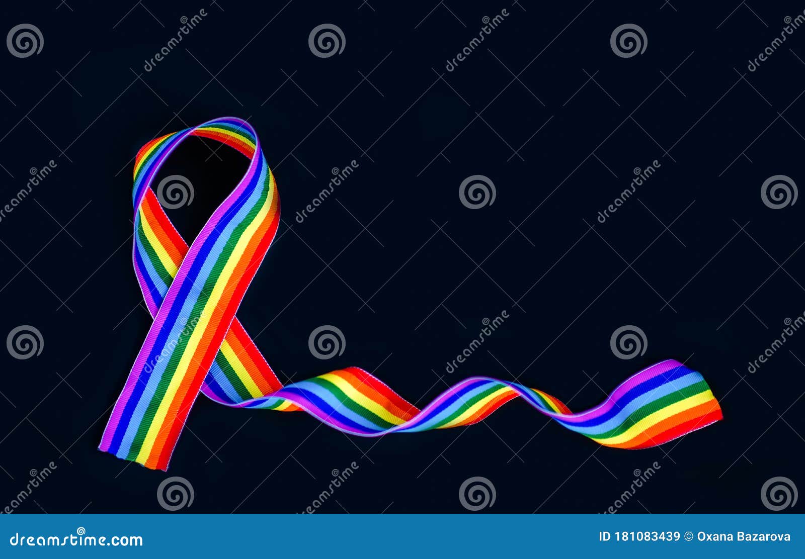 LGBT Rainbow Ribbon on a Black Background. Pride Ribbon Symbol Stock ...