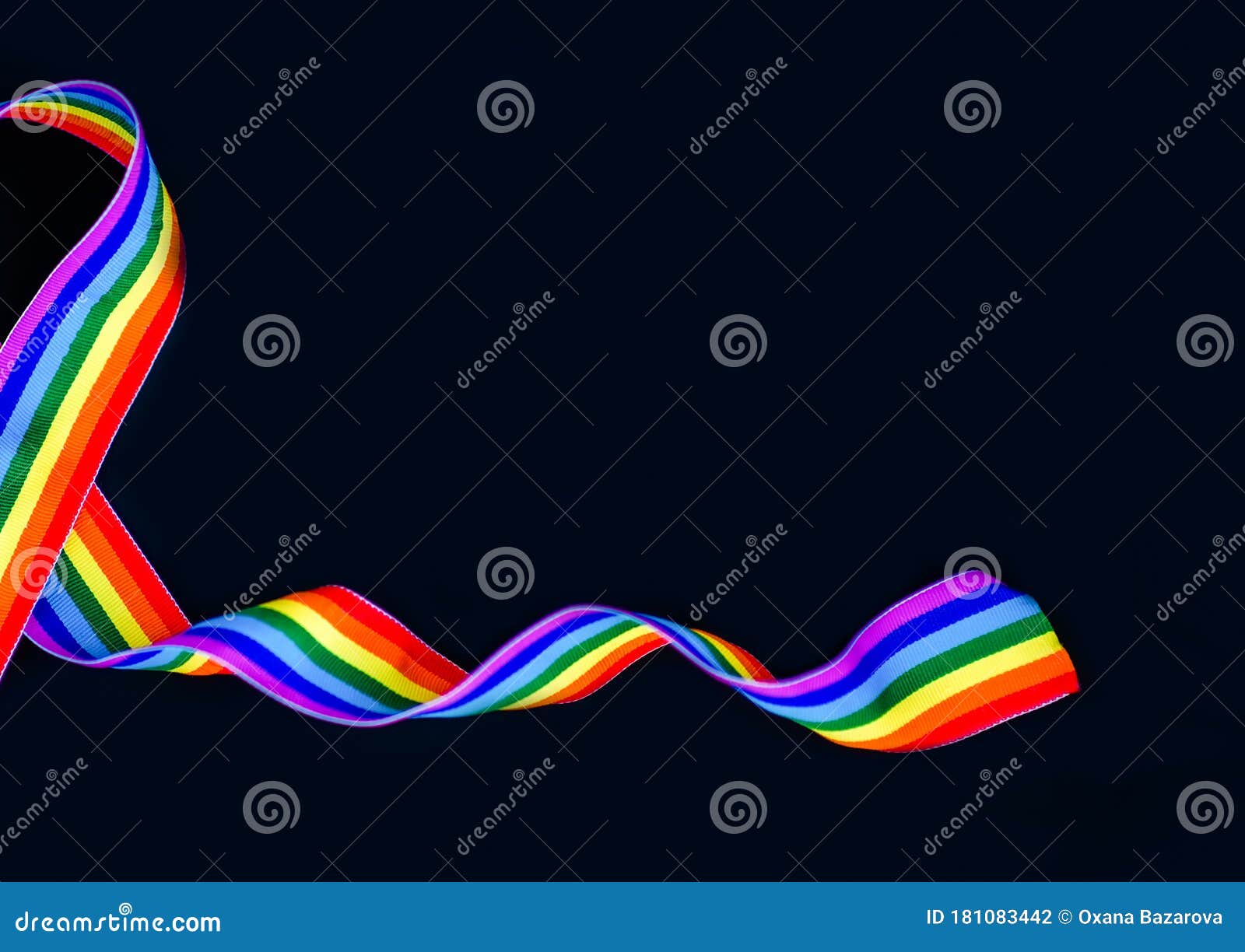 LGBT Rainbow Ribbon on a Black Background. Pride Ribbon Symbol Stock ...