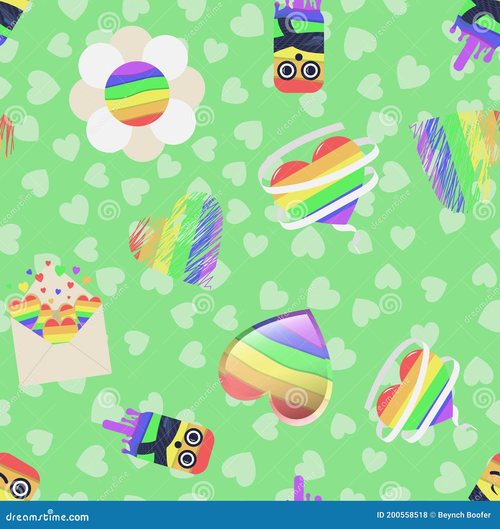 LGBT Seamless Rainbow Pattern on a Green Background. Bright Colorful ...