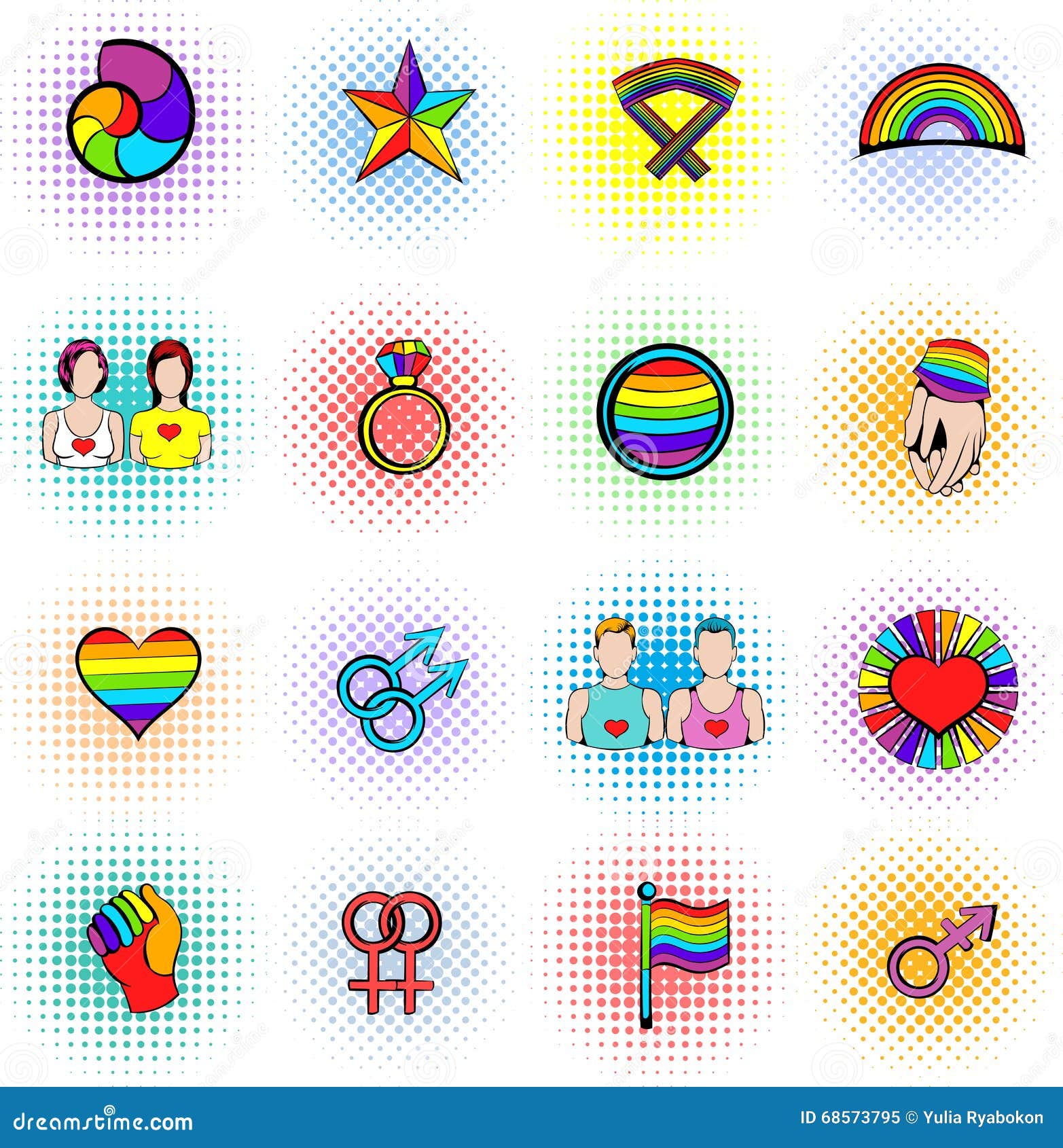 LGBT Symbols Icons Set, Comics Style Stock Vector - Illustration of ...