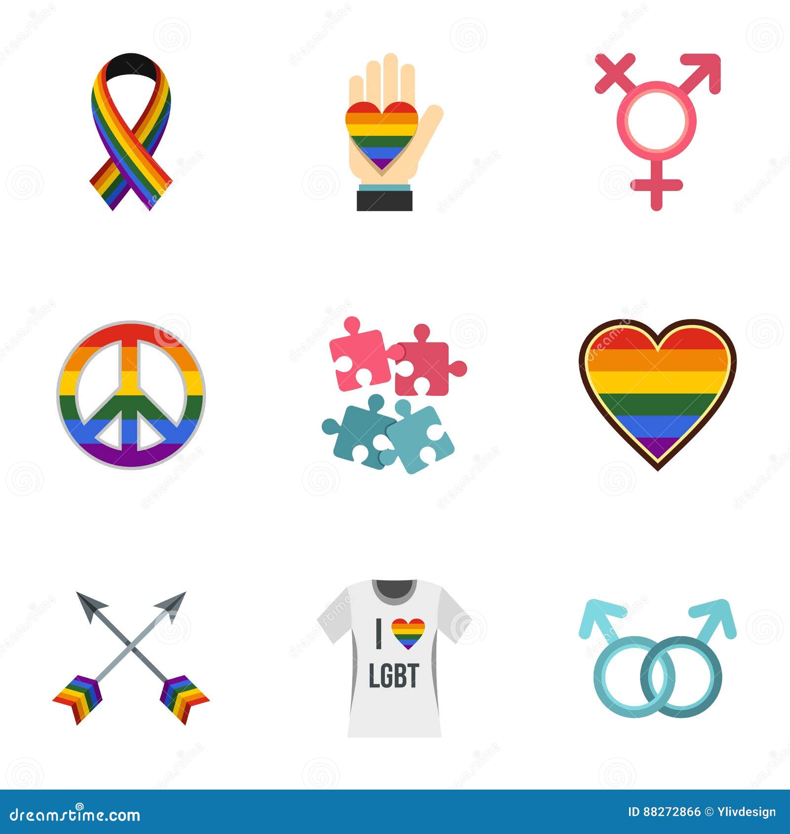 Lgbt Symbols Icons Set Flat Style Stock Vector Illustration Of