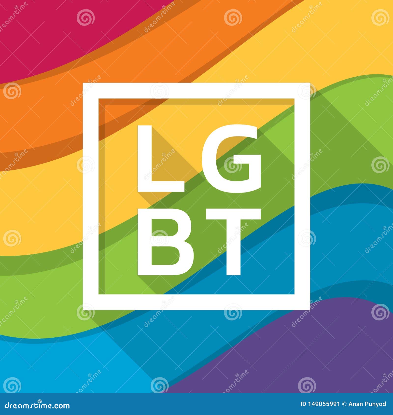 LGBT Typography Text in Frame on Abstract Wavy Colorful Rainbow ...