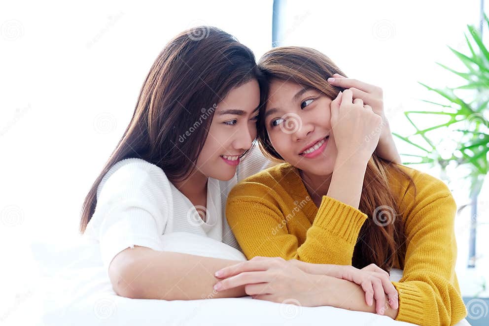 Lgbt Young Cute Asia Lesbian Couple Happy Moment Homosexual L Stock