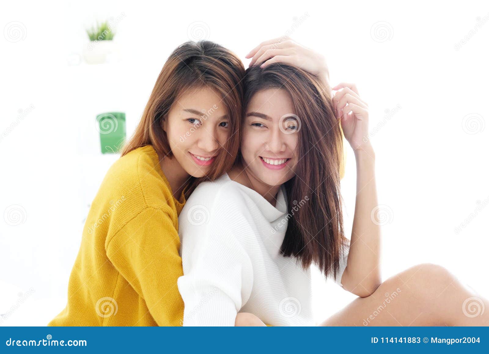 Lgbt Young Cute Asian Lesbian Couple Happy Moment Homosexual Stock