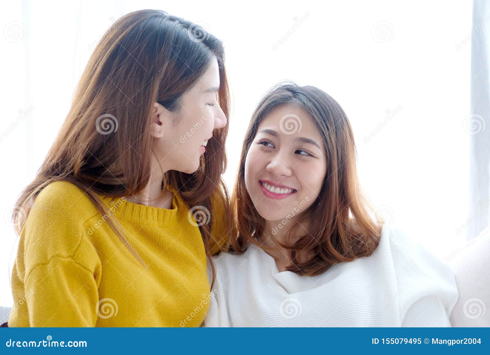 Lgbt Young Cute Asian Women Lesbian Couple Happy Moment Friendship