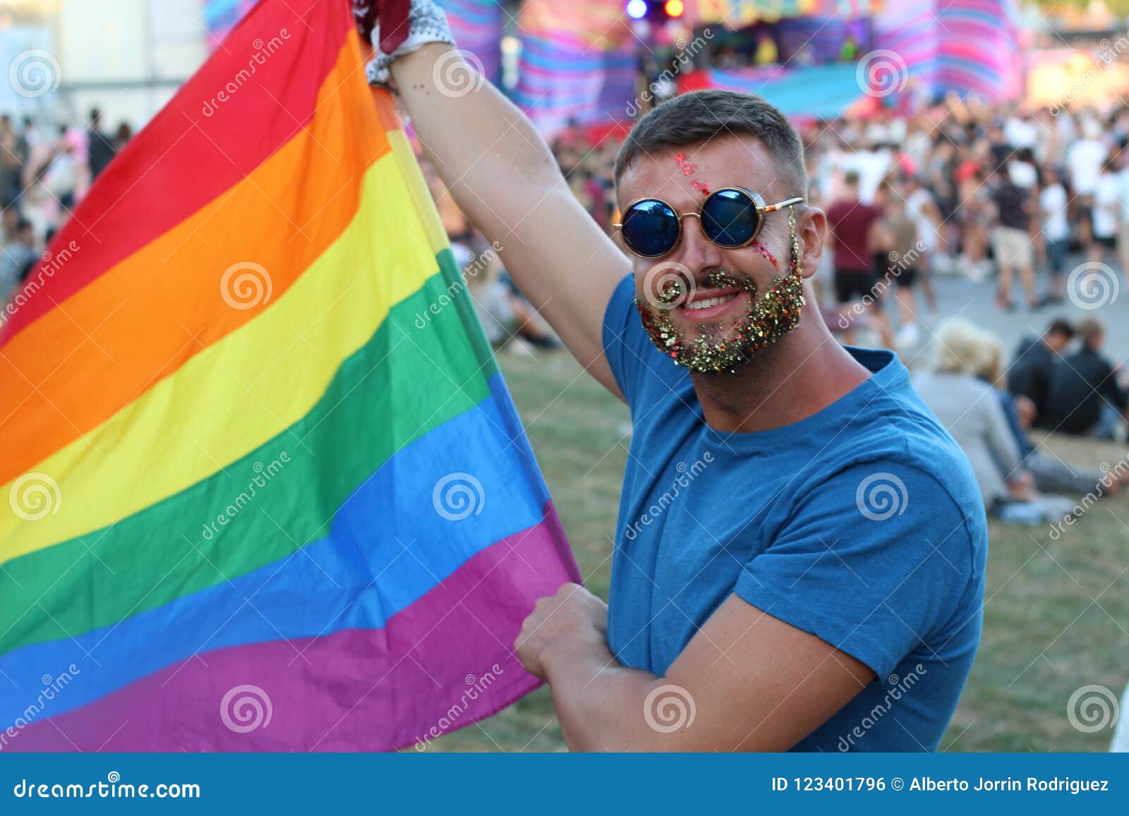 LGBTI Member Enjoying a Parade Stock Photo - Image of flags, hand ...