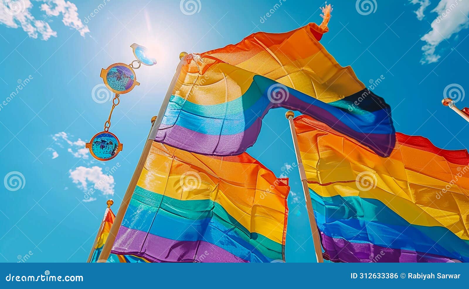 Lgbtq Inclusive Progressive Pride Flag Waving In The Wind At Cloudy Sky
