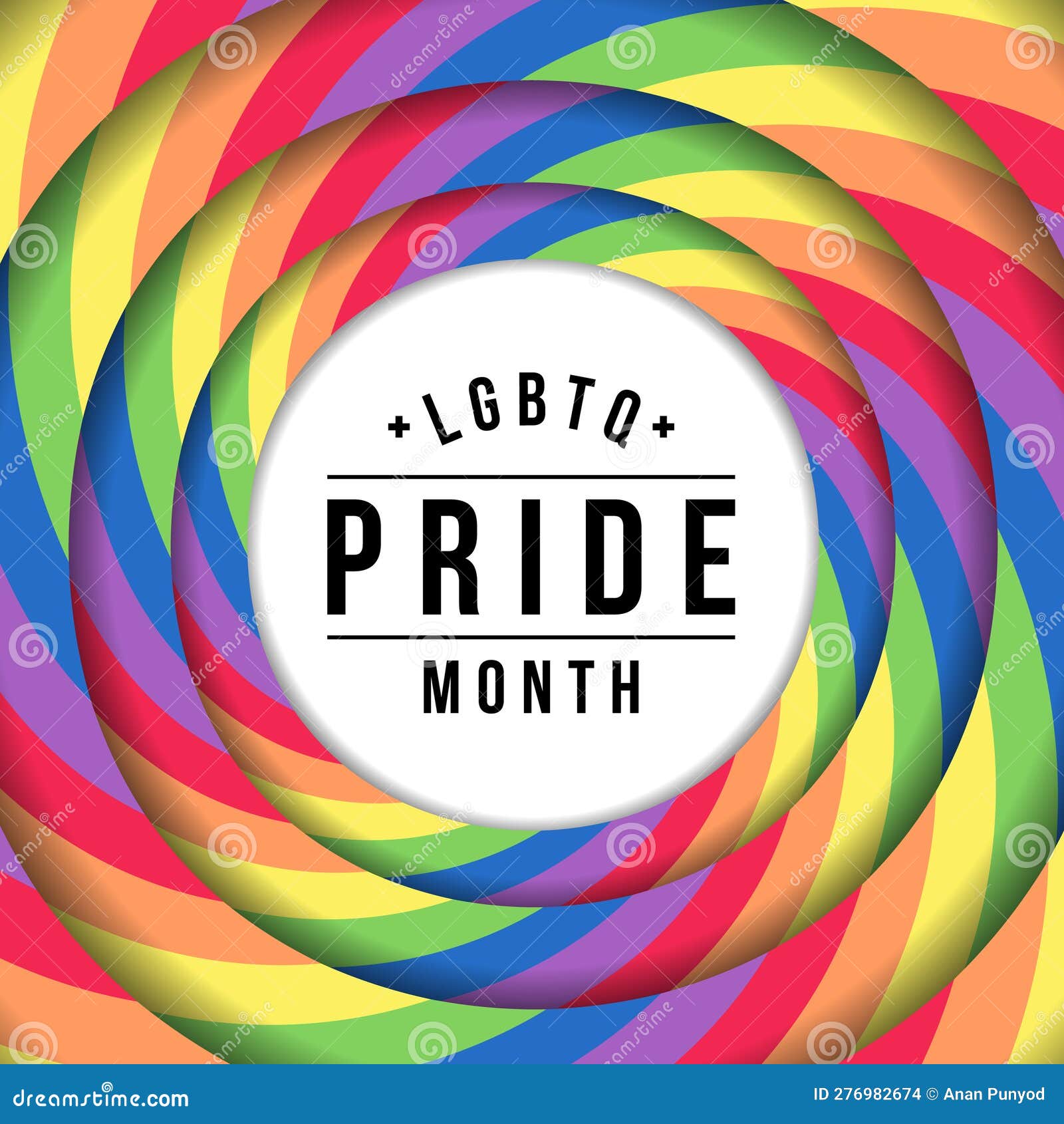 LGBTQ Plus Pride Month Text in Abstract Circle Roll Rainbow Pride Flag ...