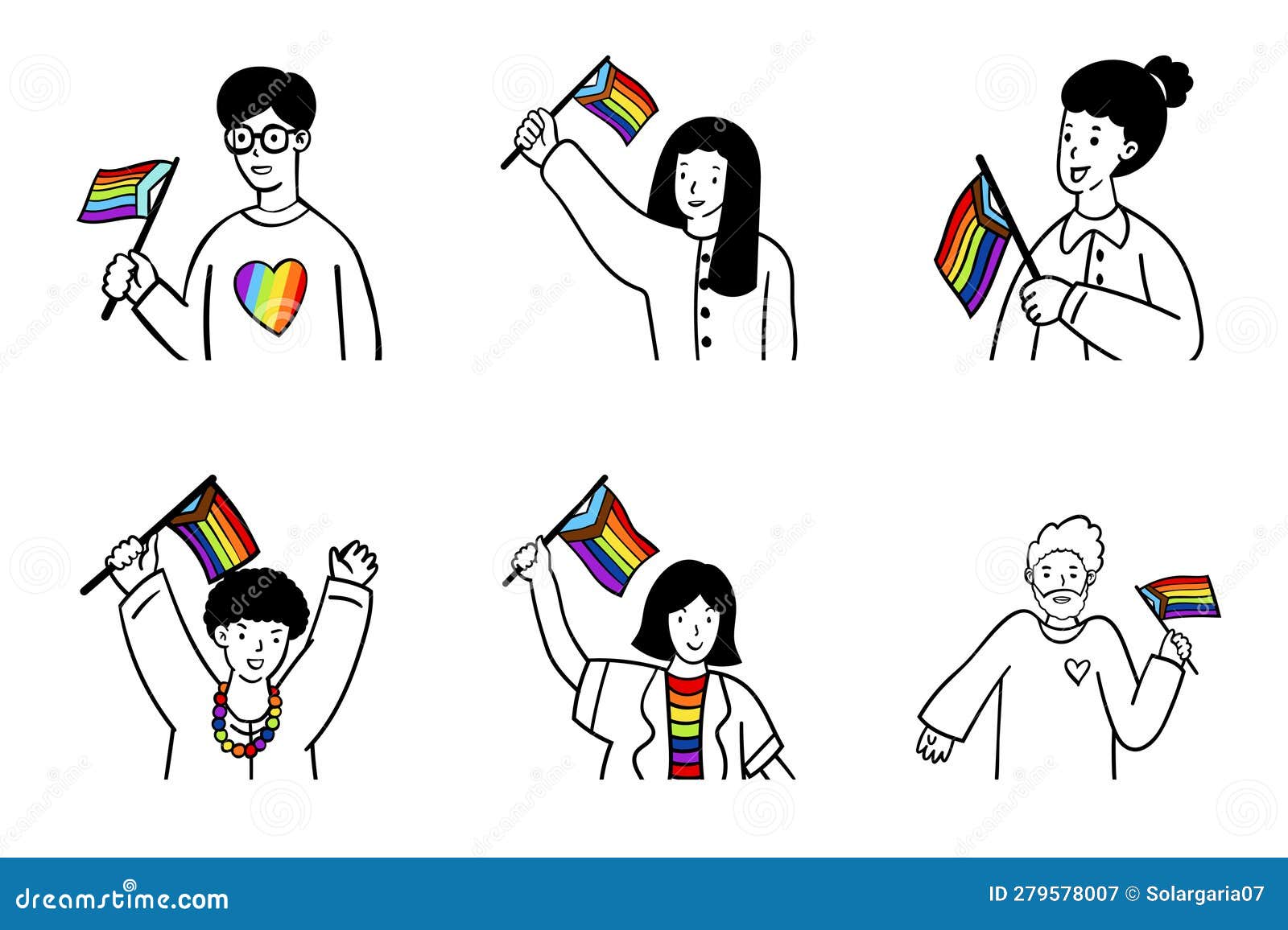 Lgbtq Pride Day With Rainbow Flag Vector Illustration Hand Drawn