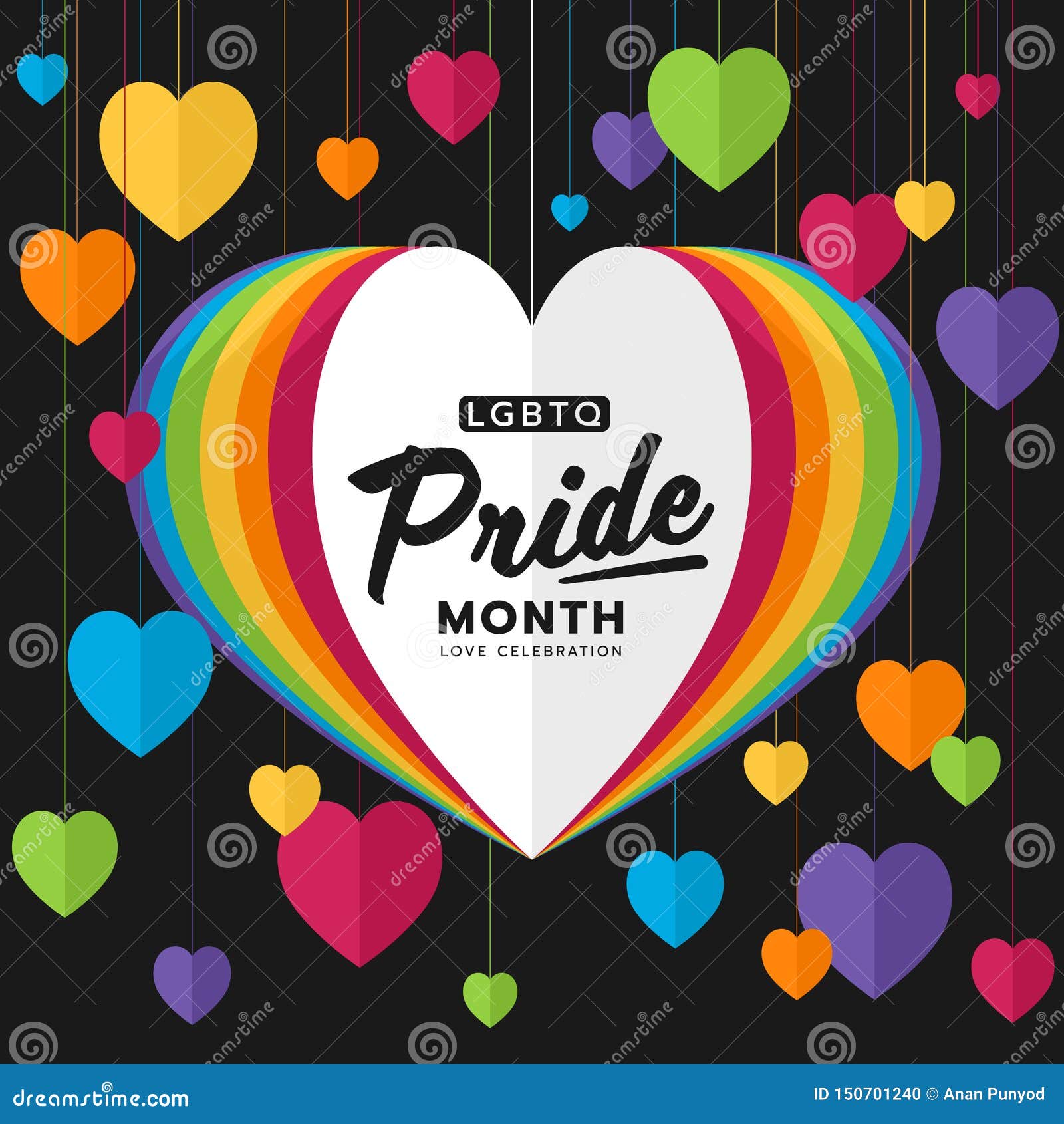 LGBTQ Pride Month Banner Text on Colorful Rainbow Heart Paper Hang on ... LGBTQ Pride Month Banner Text on Colorful Rainbow Heart Paper Hang on ...