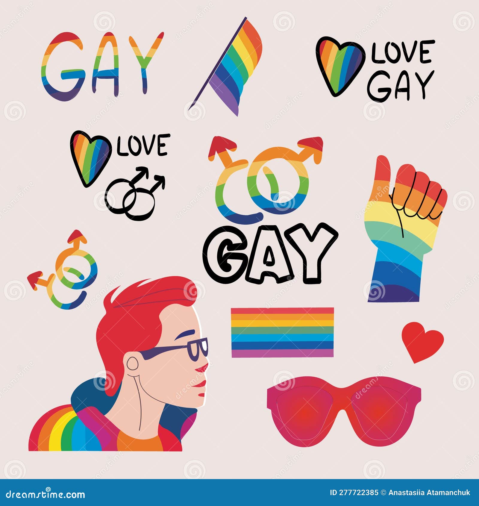 Lgbtq Pride Parade Set Vector Illustration Of A Gay Pride Parade Stock