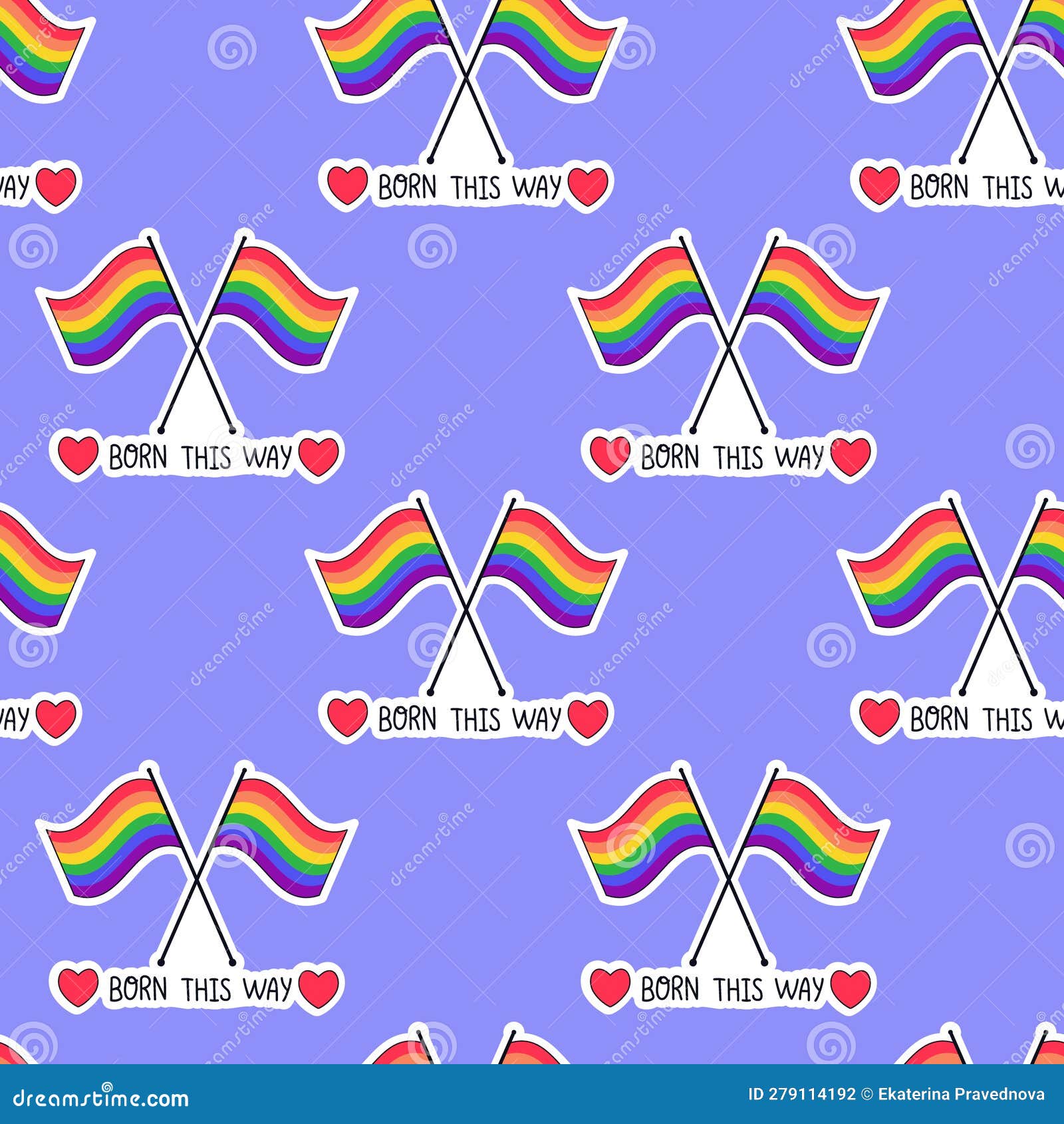 LGBTQ Seamless Pattern with Rainbow Flags on Violet Background in Flat ...