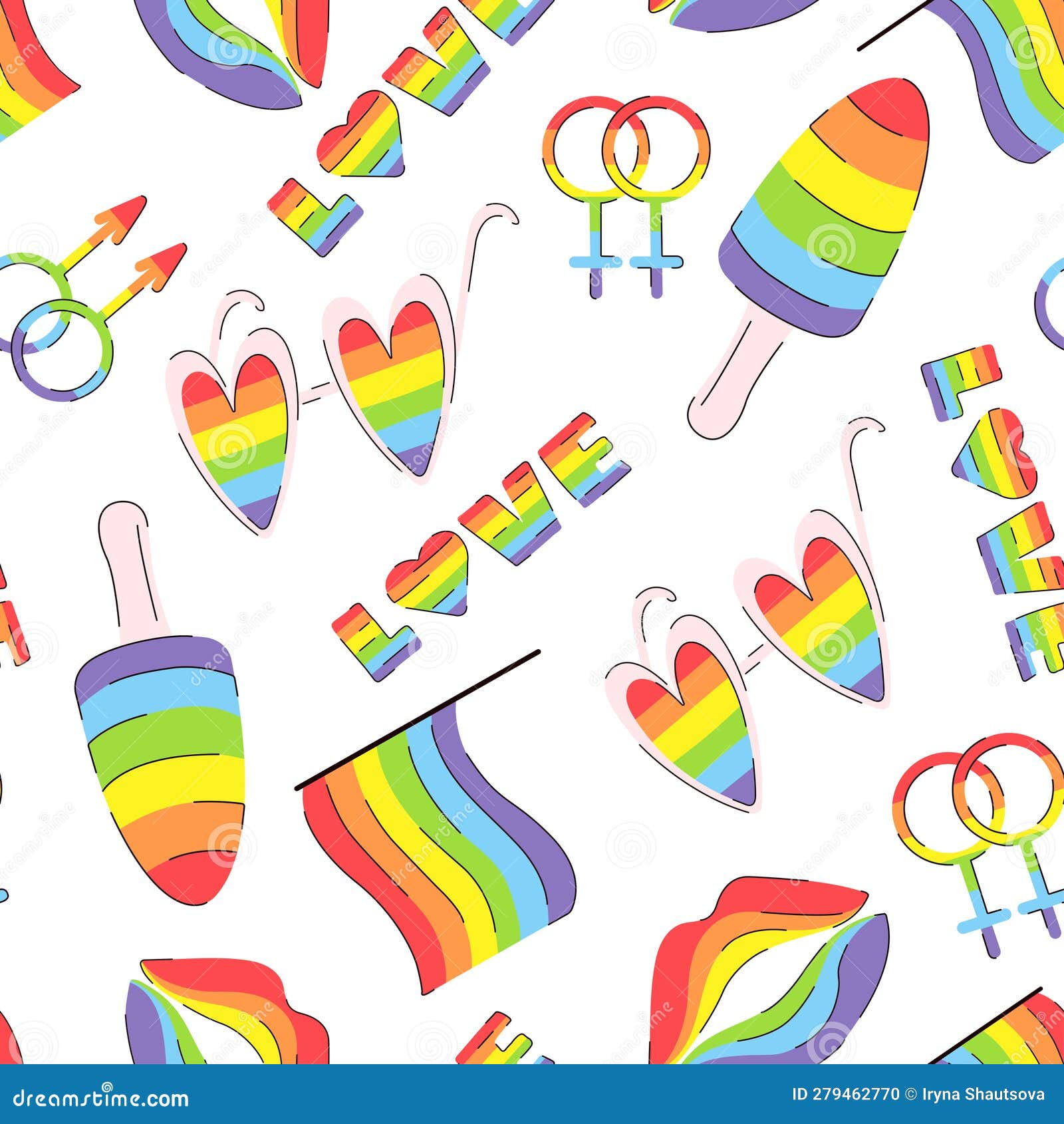 Lgbtq Vector Seamless Pattern With Pride Symbols And Rainbow Colors