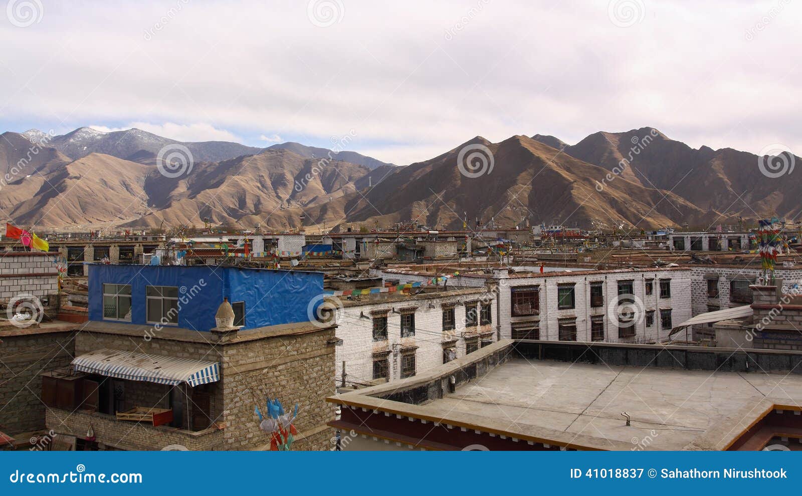 The Lhasa S Building with the Mountain Stock Image - Image of natural ...