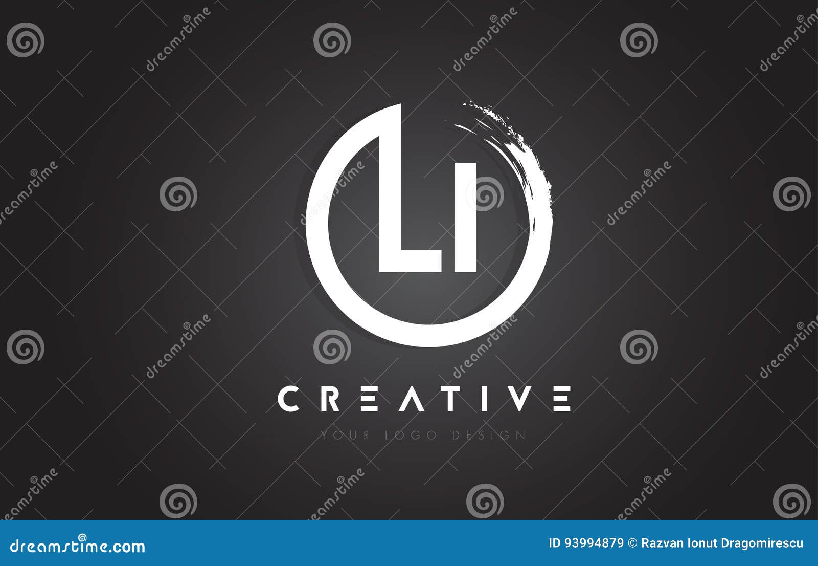 LI Circular Letter Logo with Circle Brush Design and Black Background ...