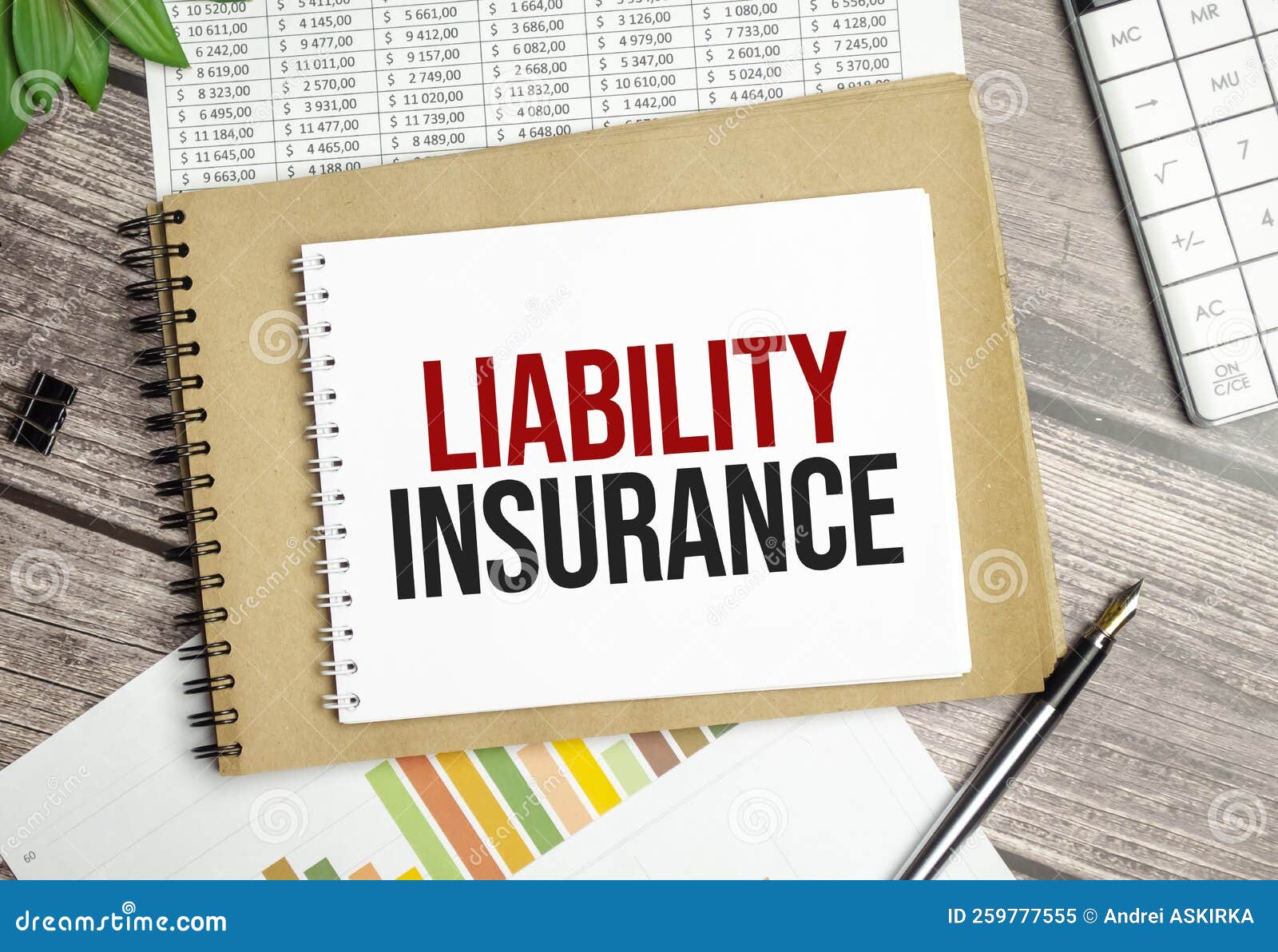 LIABILITY INSURANCE Words on Notepad and Pen with Charts Stock Image ...