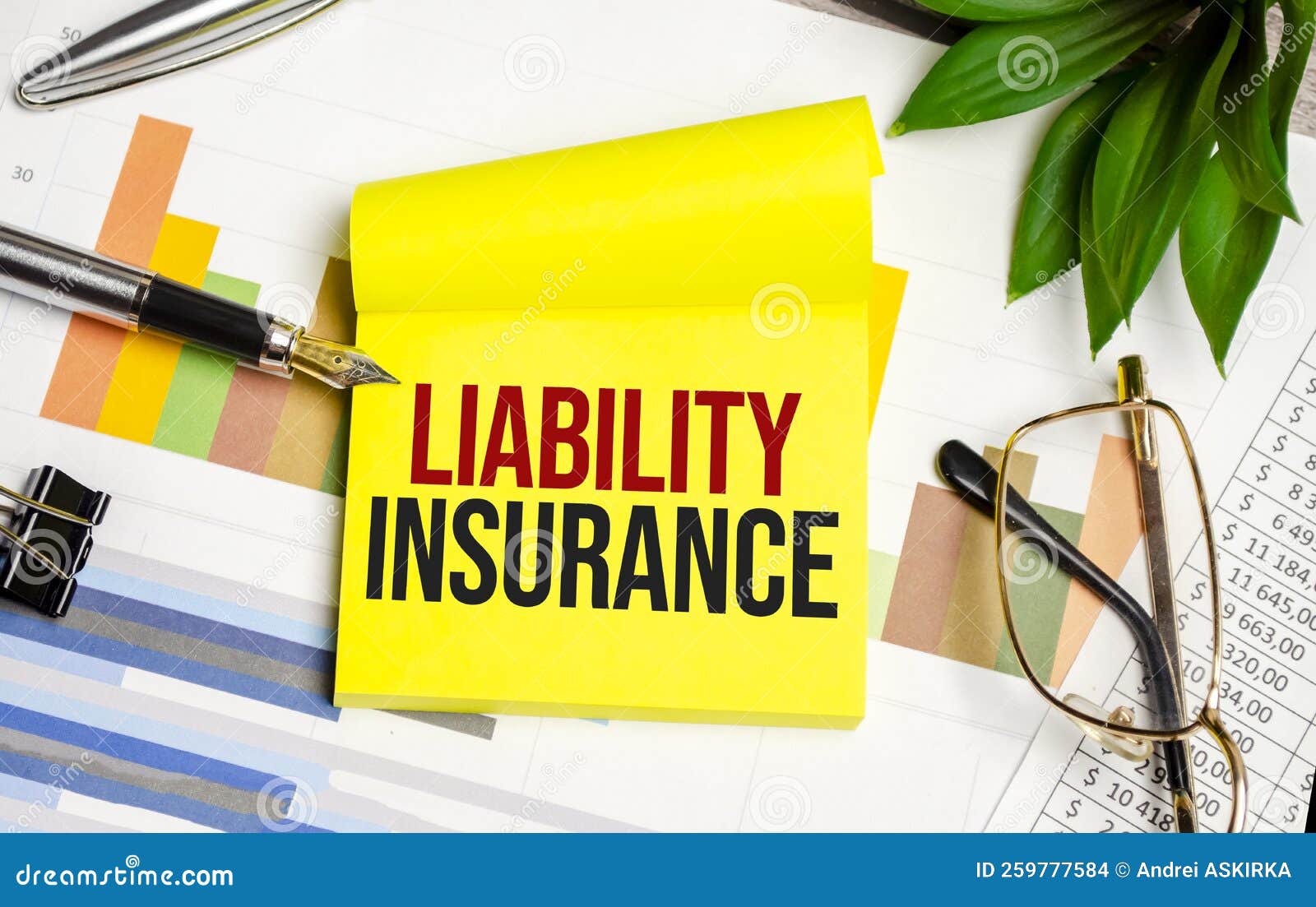 LIABILITY INSURANCE Words on Yellow Sticker and Charts Stock Photo ...