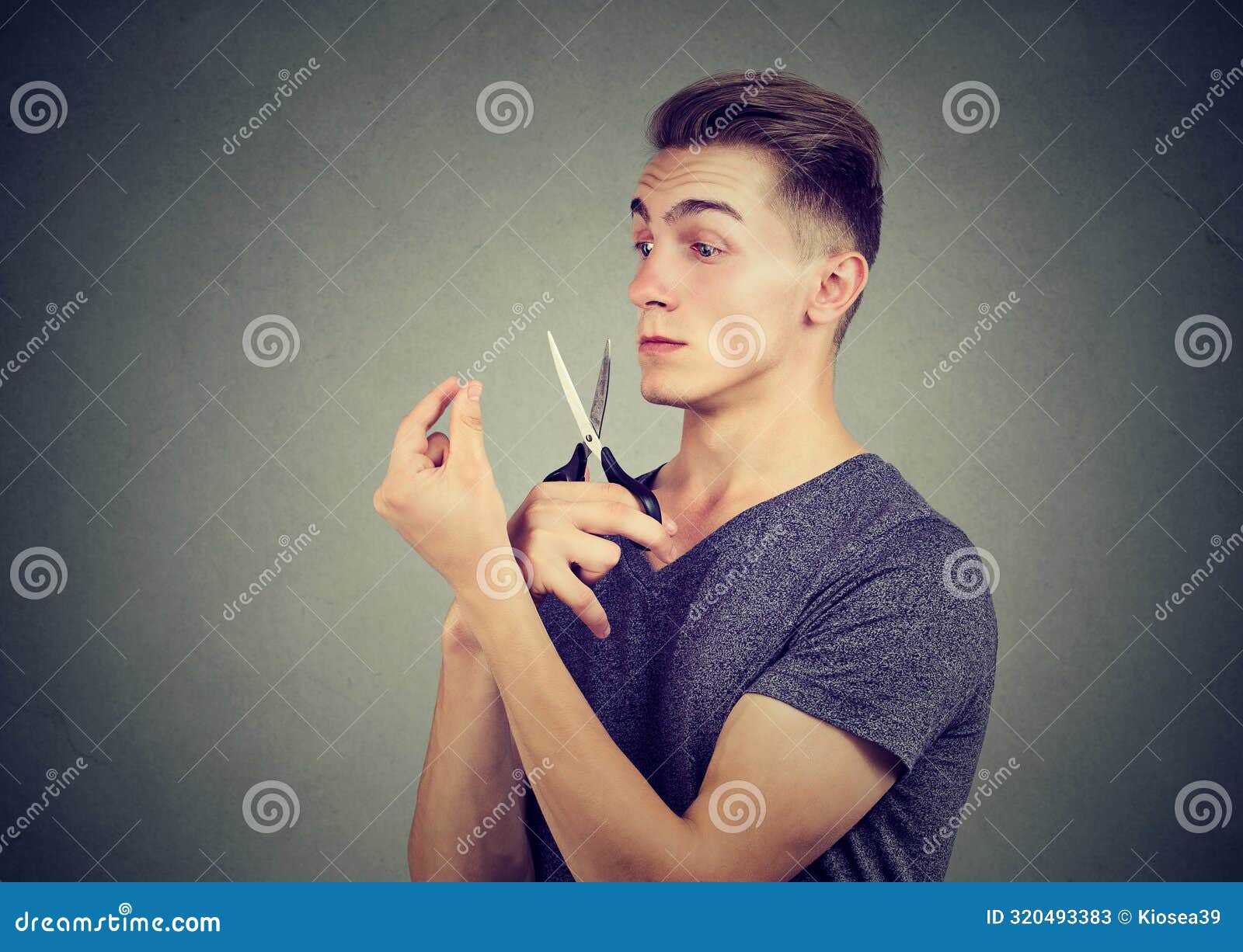 Liar Man about To Cut with Scissors His Imaginary Long Nose Stock Image ...