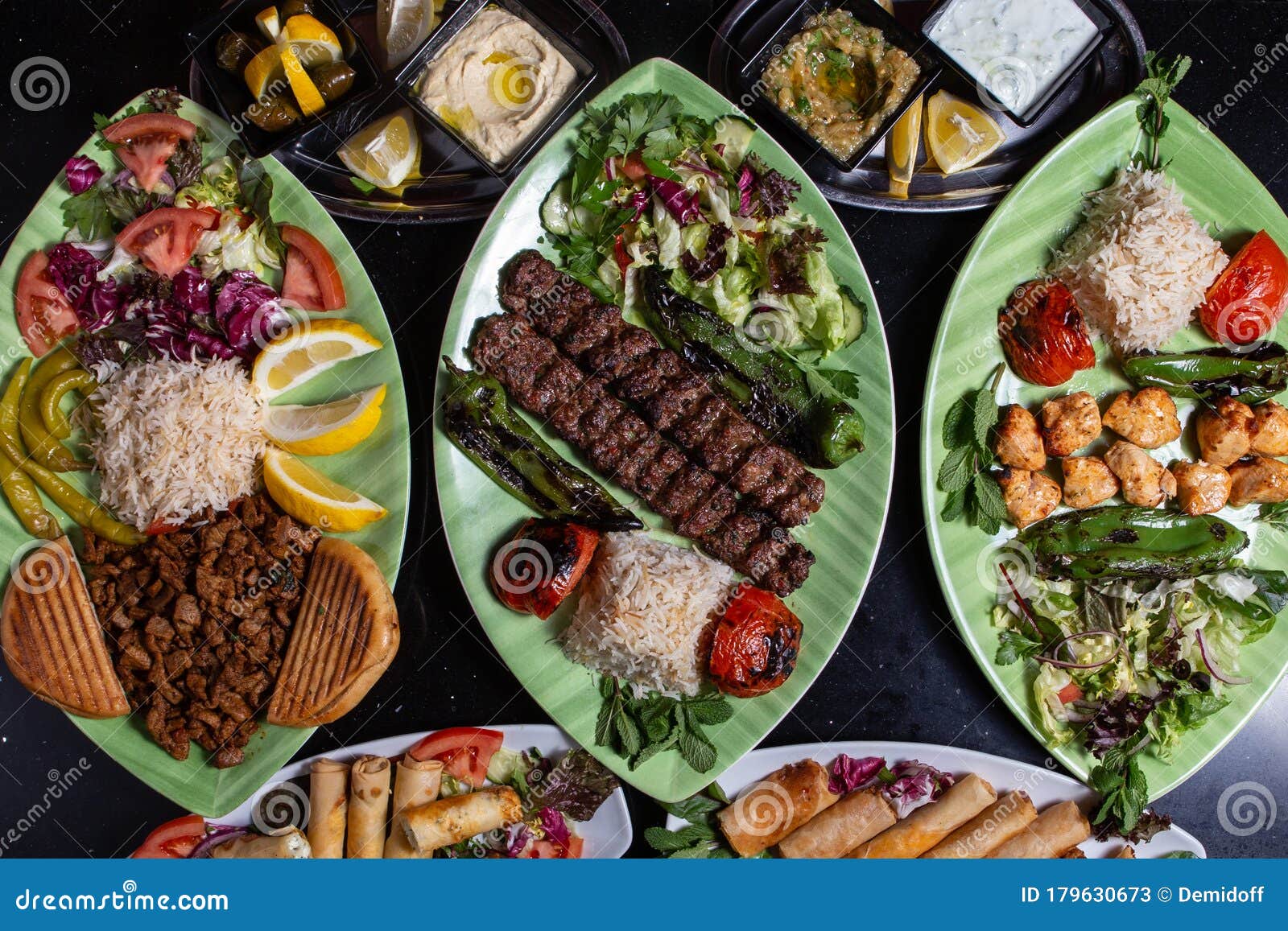 Libaneses food in dishes stock image. Image of tray - 179630673