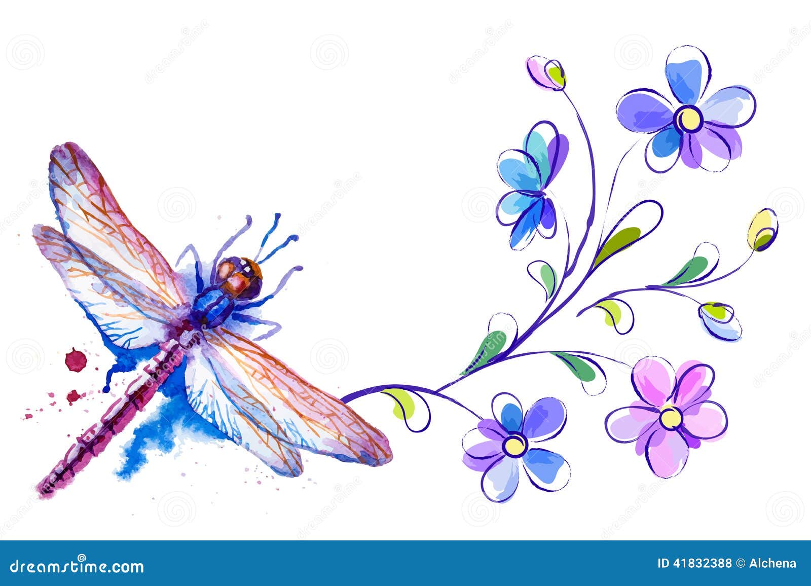 Libel En Bloemen Op De Witte Achtergrond Vector Illustratie ...