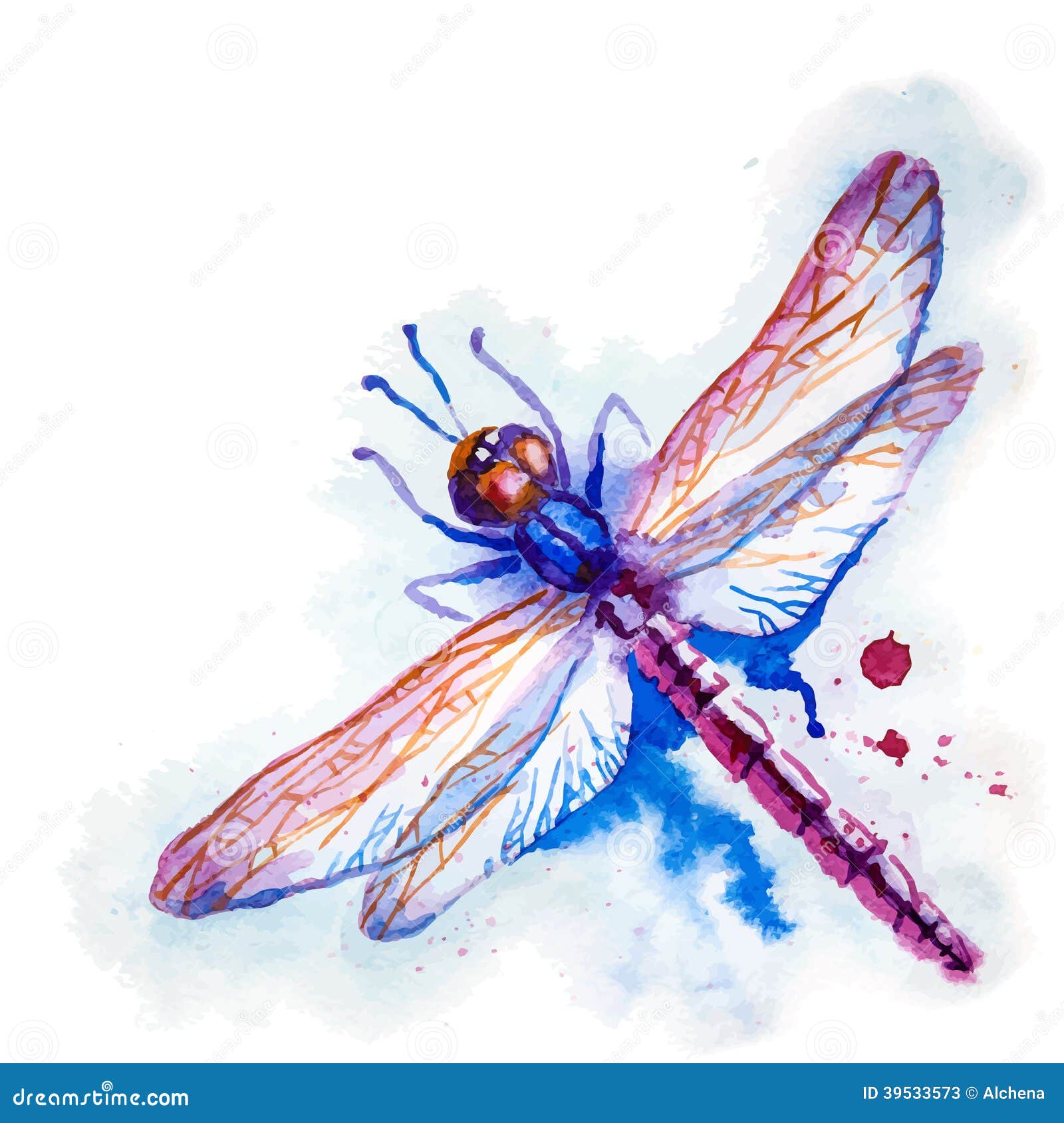 Libellula Porpora Dell'acquerello Illustrazione Vettoriale ...