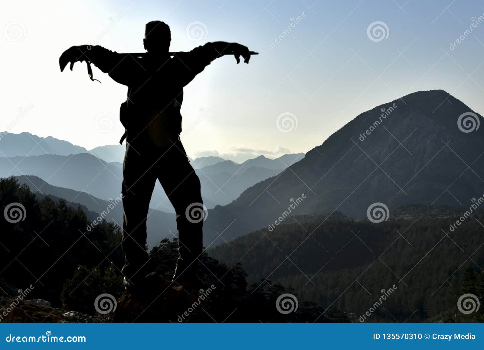 Successful Mountain Climbing and Proud Posture Stock Photo - Image of ...
