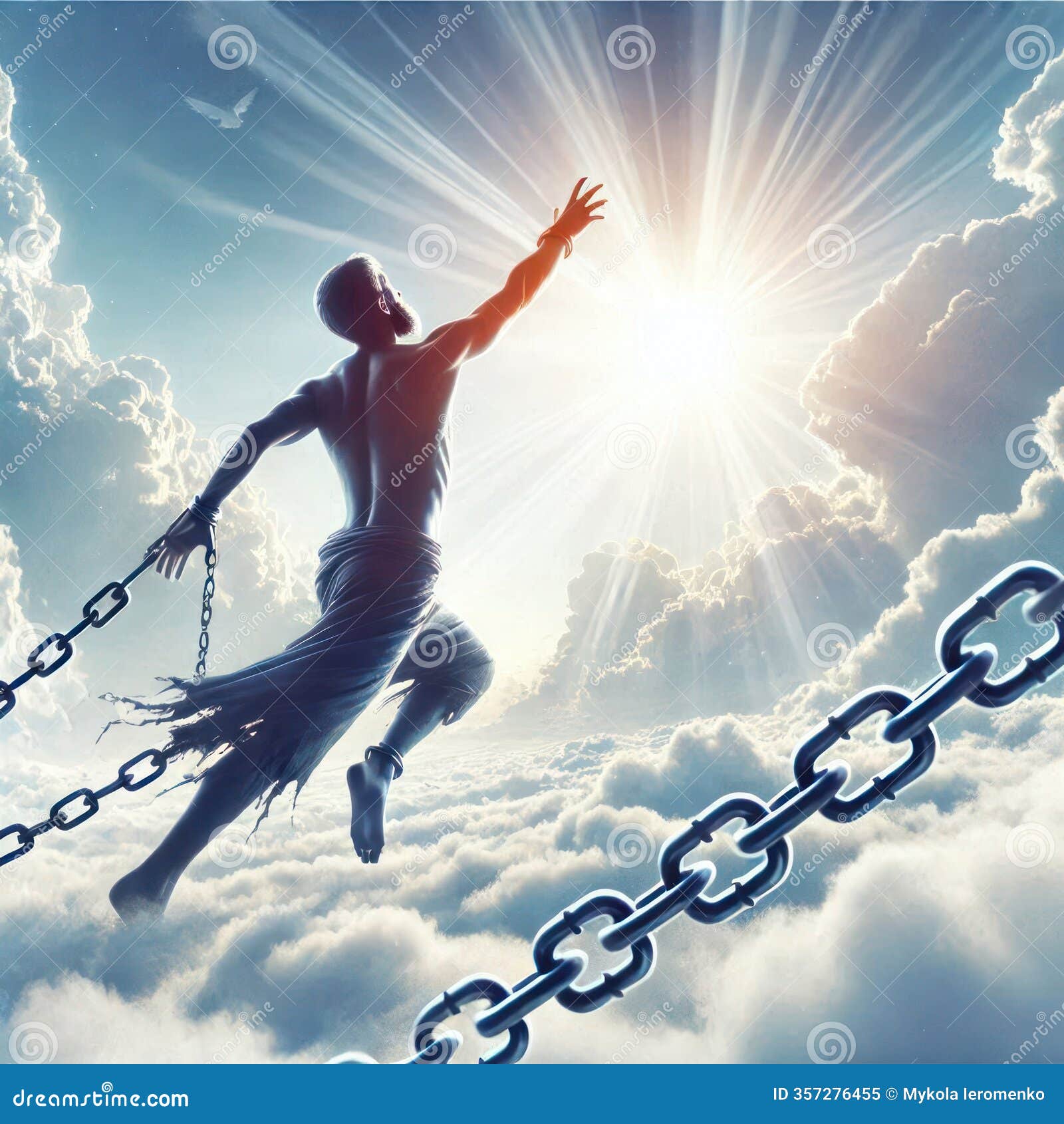 Liberation from Chains Against the Background of Clouds. Stock Image ...