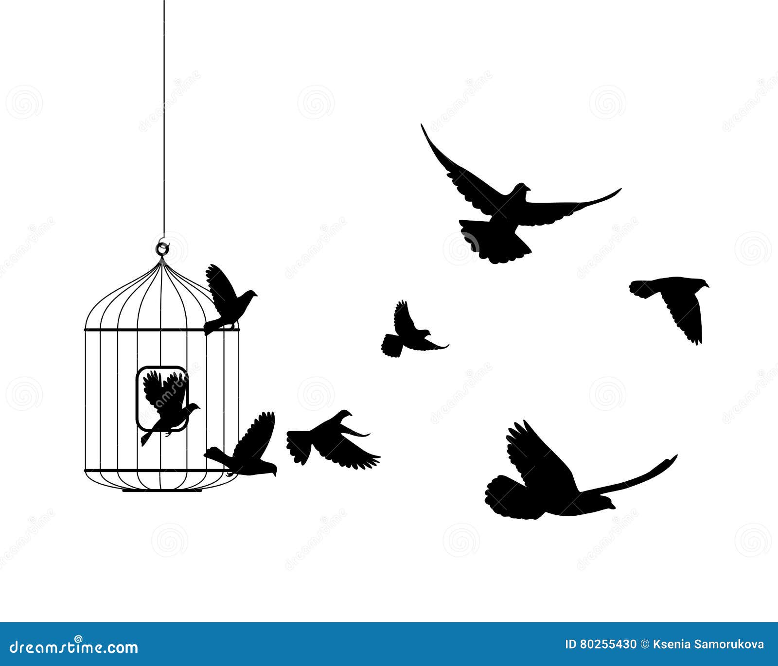Liberation Symbol. Birds Flying Out Of Cage Vector Illustration ...