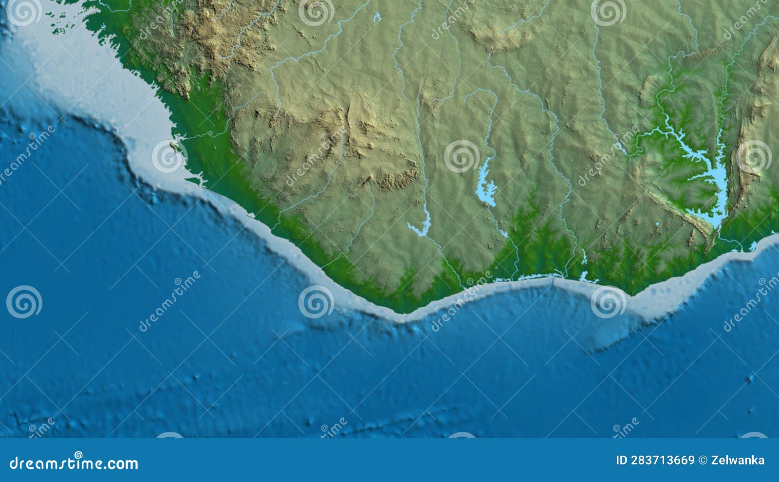 Liberia area. Physical map stock illustration. Illustration of africa ...