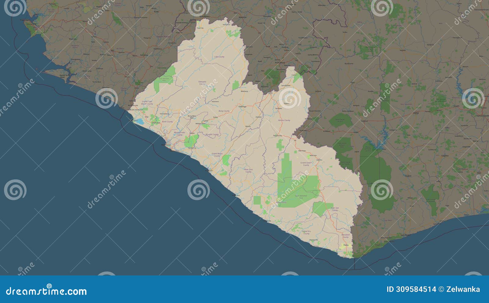 Liberia Highlighted. Topo Standard Stock Illustration - Illustration of ...