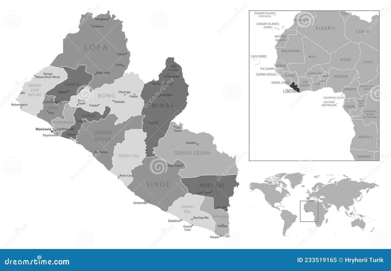 Liberia Map Black Silhouette Country Map Isolated On White Background
