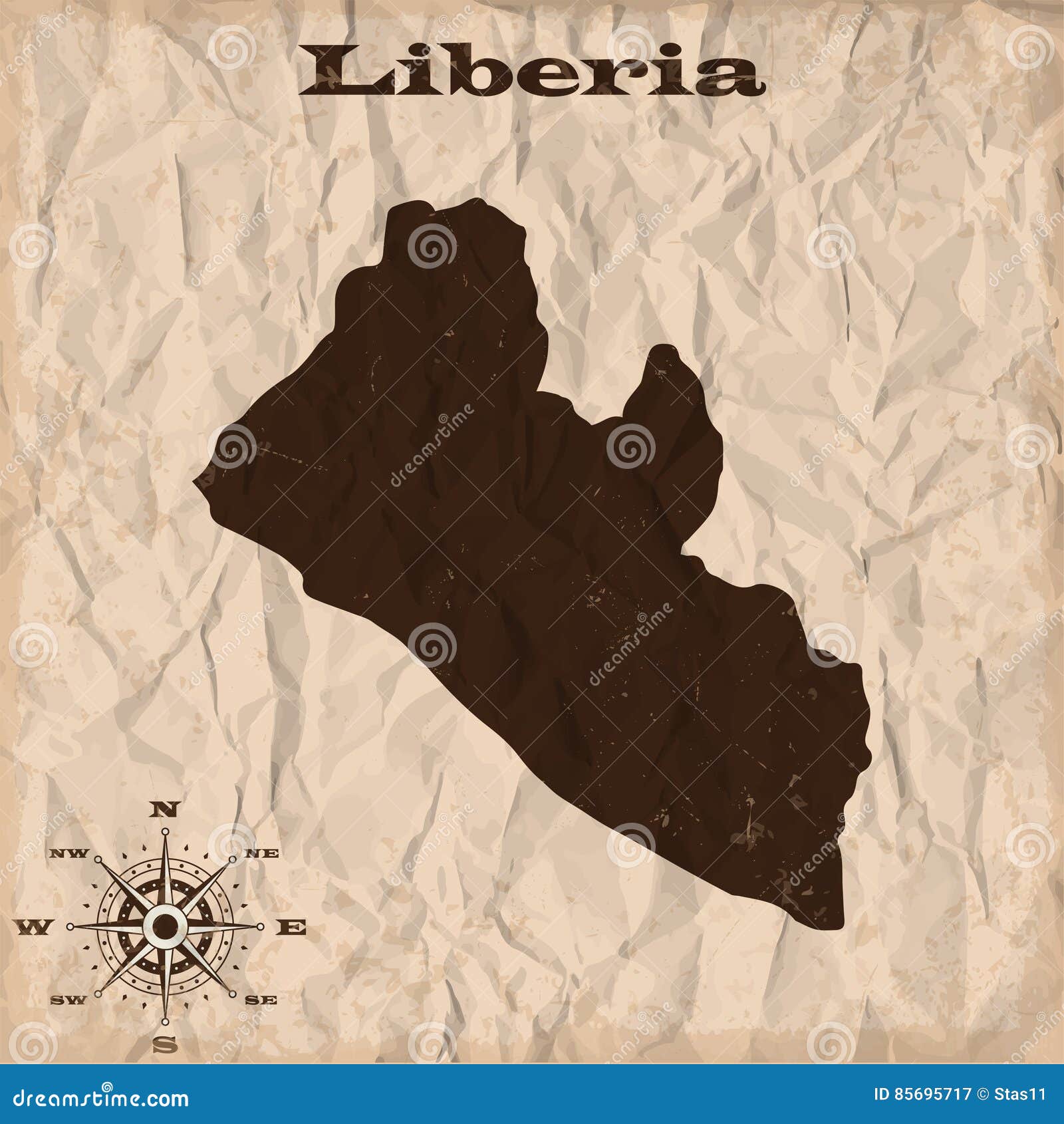 Liberia Old Map with Grunge and Crumpled Paper. Vector Illustration ...