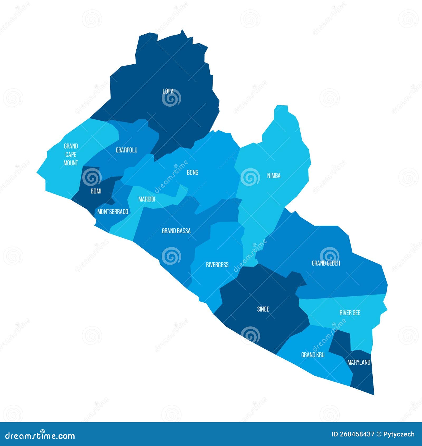 Liberia Political Map of Administrative Divisions Stock Vector ...