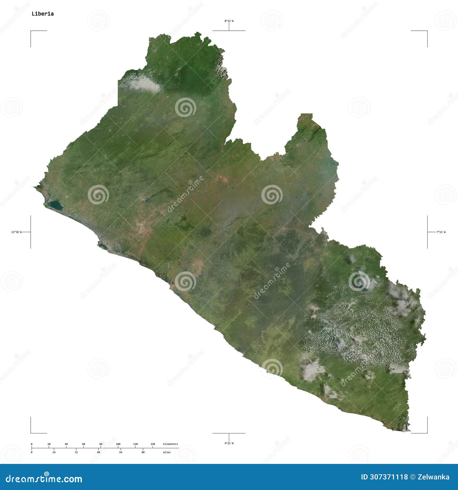 Liberia Shape on White. High-res Satellite Stock Illustration ...