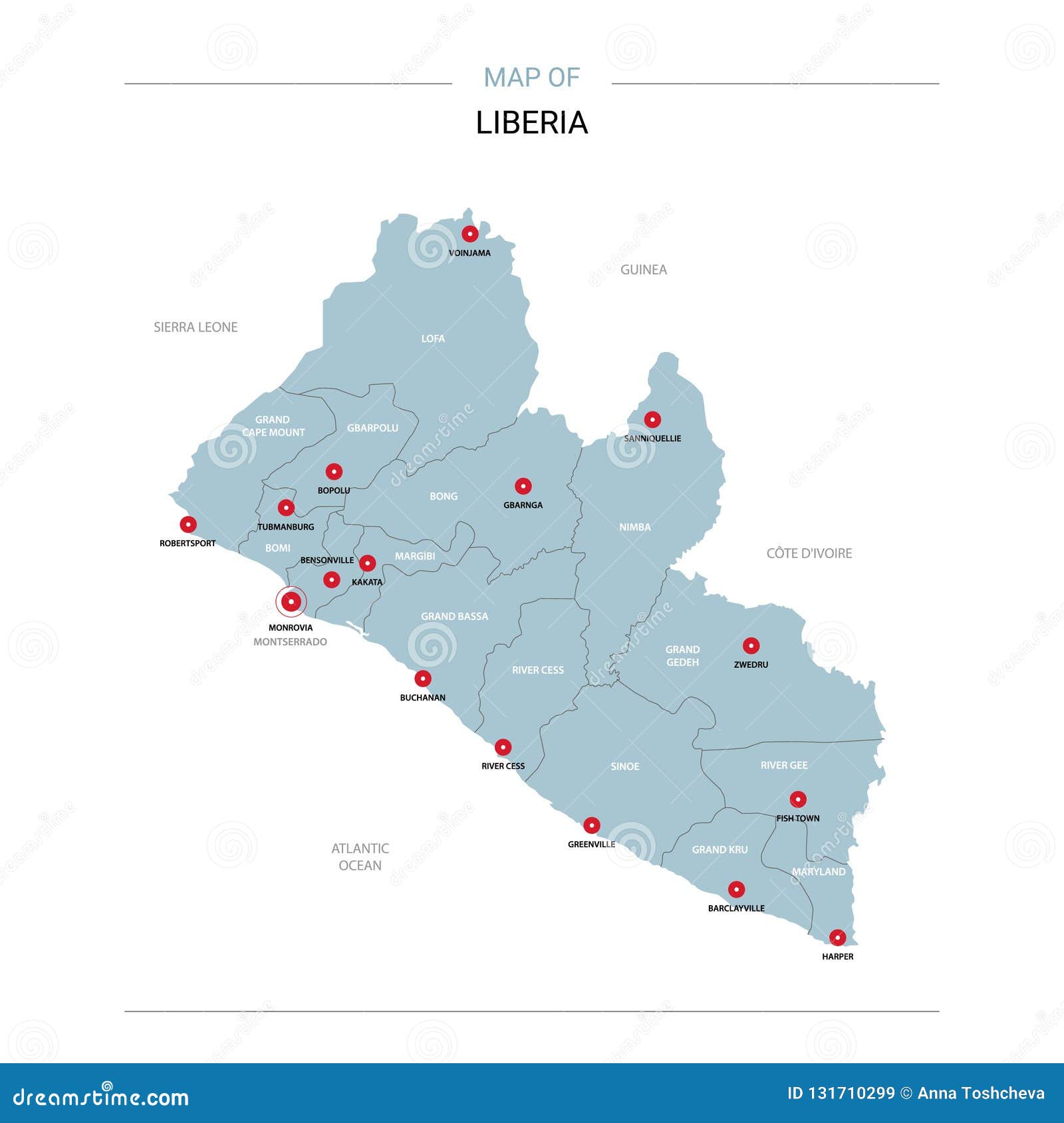 Liberia Vector Map Isolated On White Background High Detailed Black