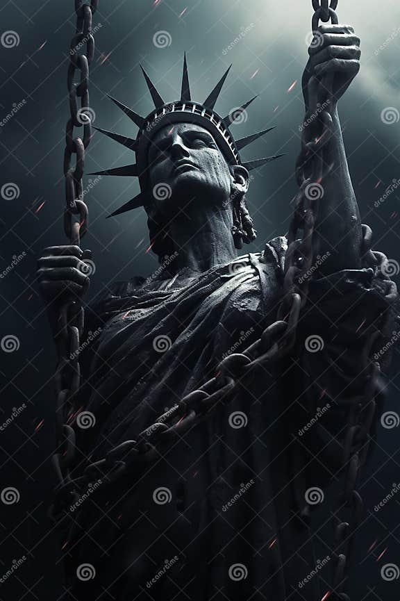 Liberty Statue Covered in Chains, AI-generated. Stock Illustration ...