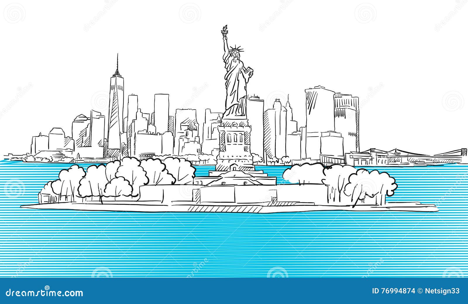 Liberty Statue with New York City Skyline Sketch Stock Vector ... Liberty Statue with New York City Skyline Sketch Stock Vector ...