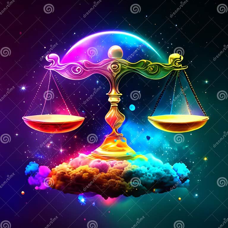Libra with Rainbow and Clouds on Dark Background. Vector Illustration ...