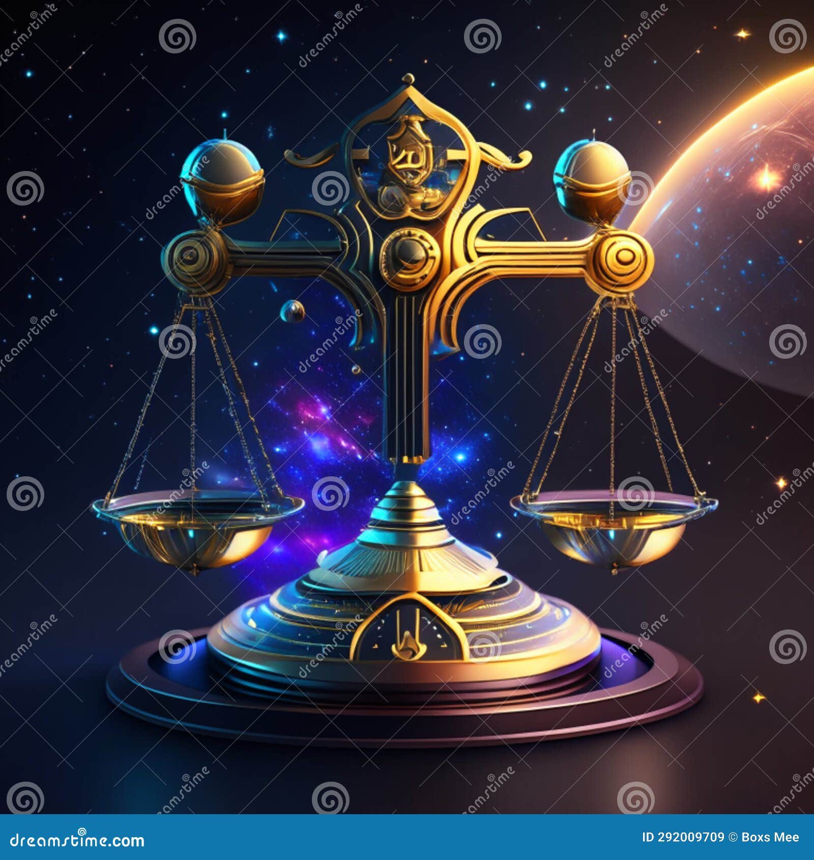 Libra with Scales of Justice and Planets in Space, Vector Illustration ...