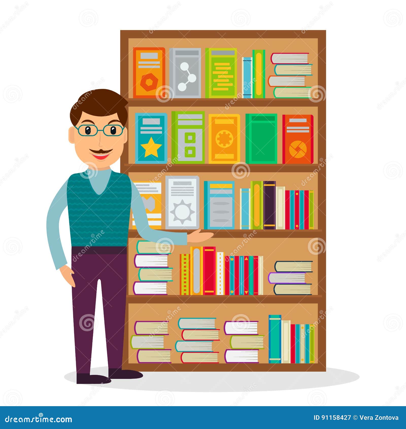 Libraire à La Librairie Ou Bibliothécaire Illustration de Vecteur ...