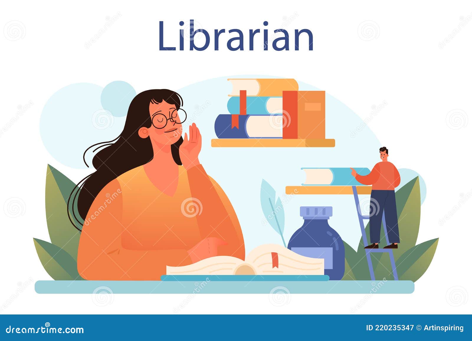 Librarian Concept. Library Staff Cataloguing and Sorting Books Stock ...