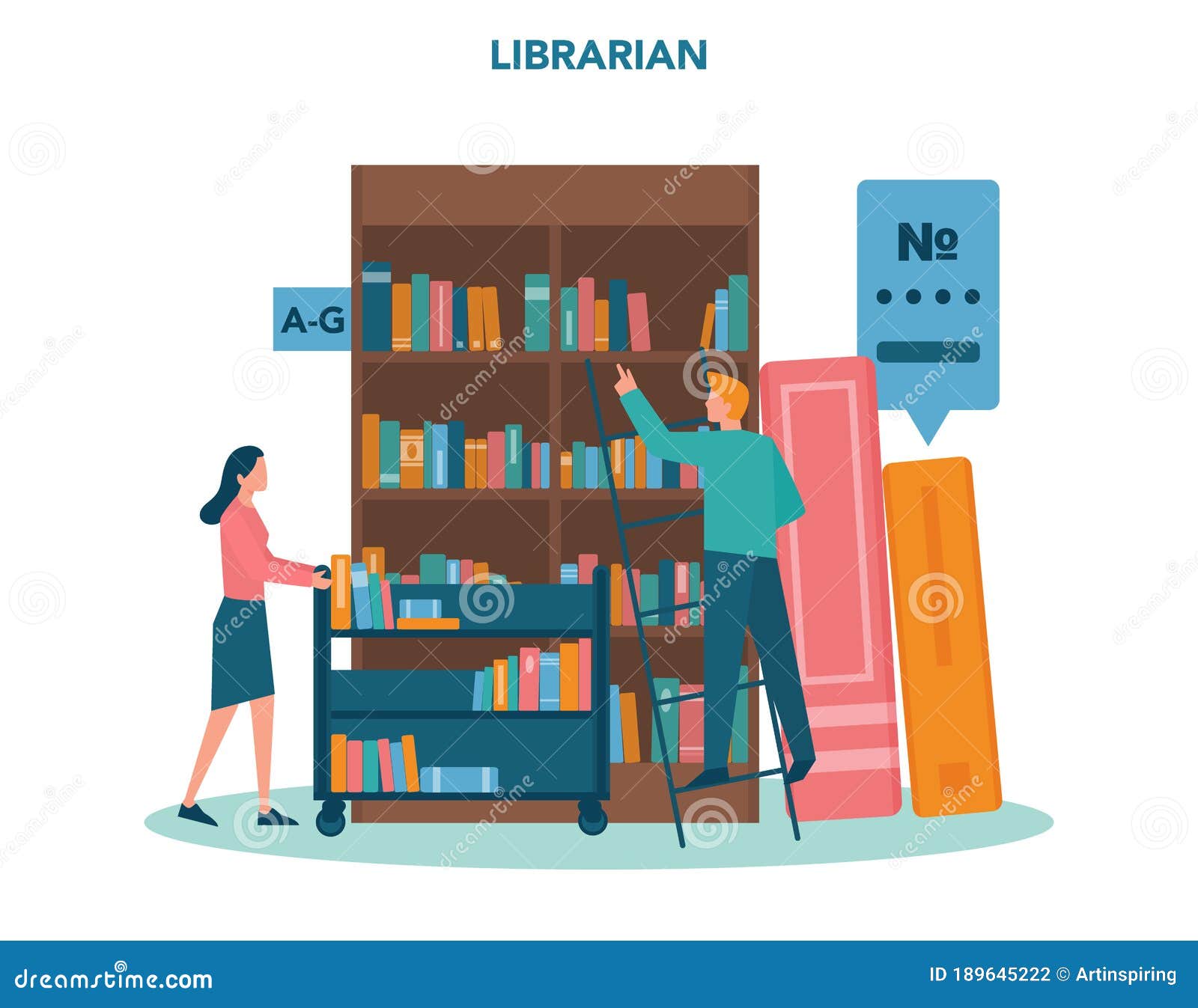Librarian Concept. Library Staff Cataloguing And Sorting Books. Cartoon ...