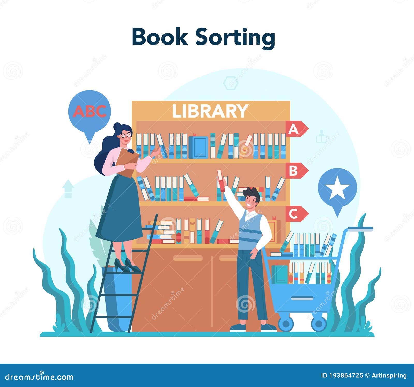 Librarian Concept. Library Staff Holding and Sorting Book Stock Vector ...