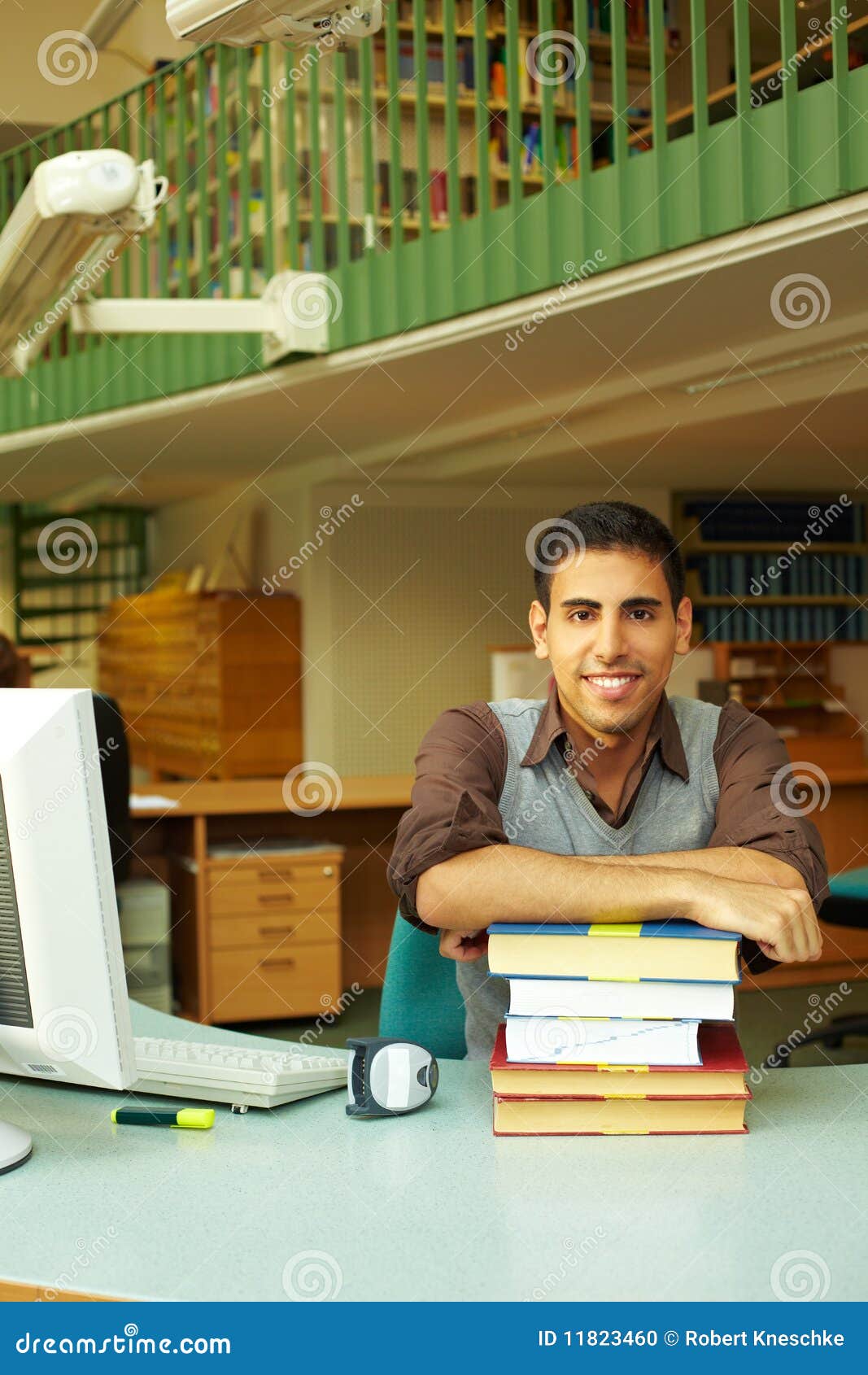 Librarian at desk stock photo. Image of checkout, school - 11823460