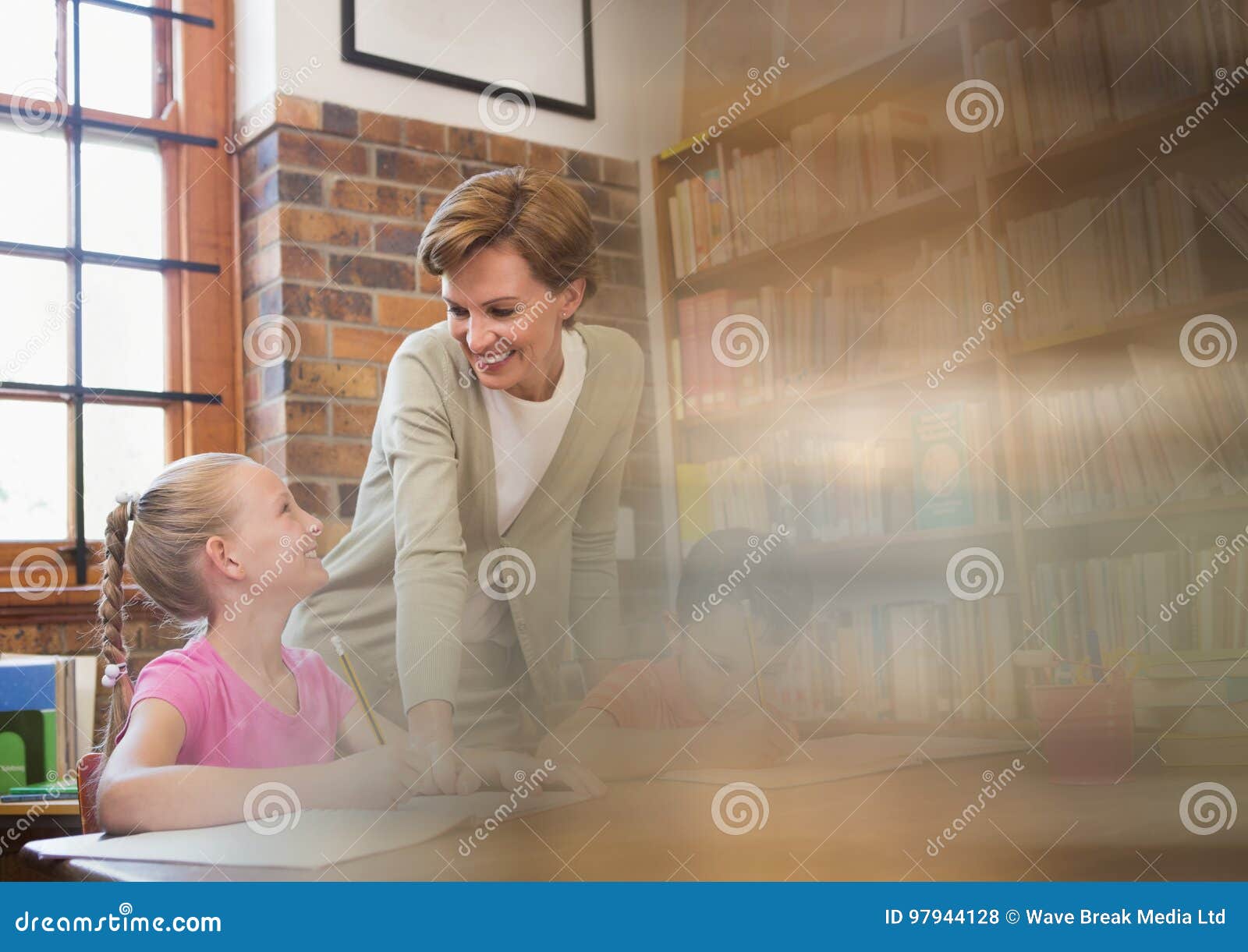 Librarian with Elementary School Student Stock Photo - Image of learn ...