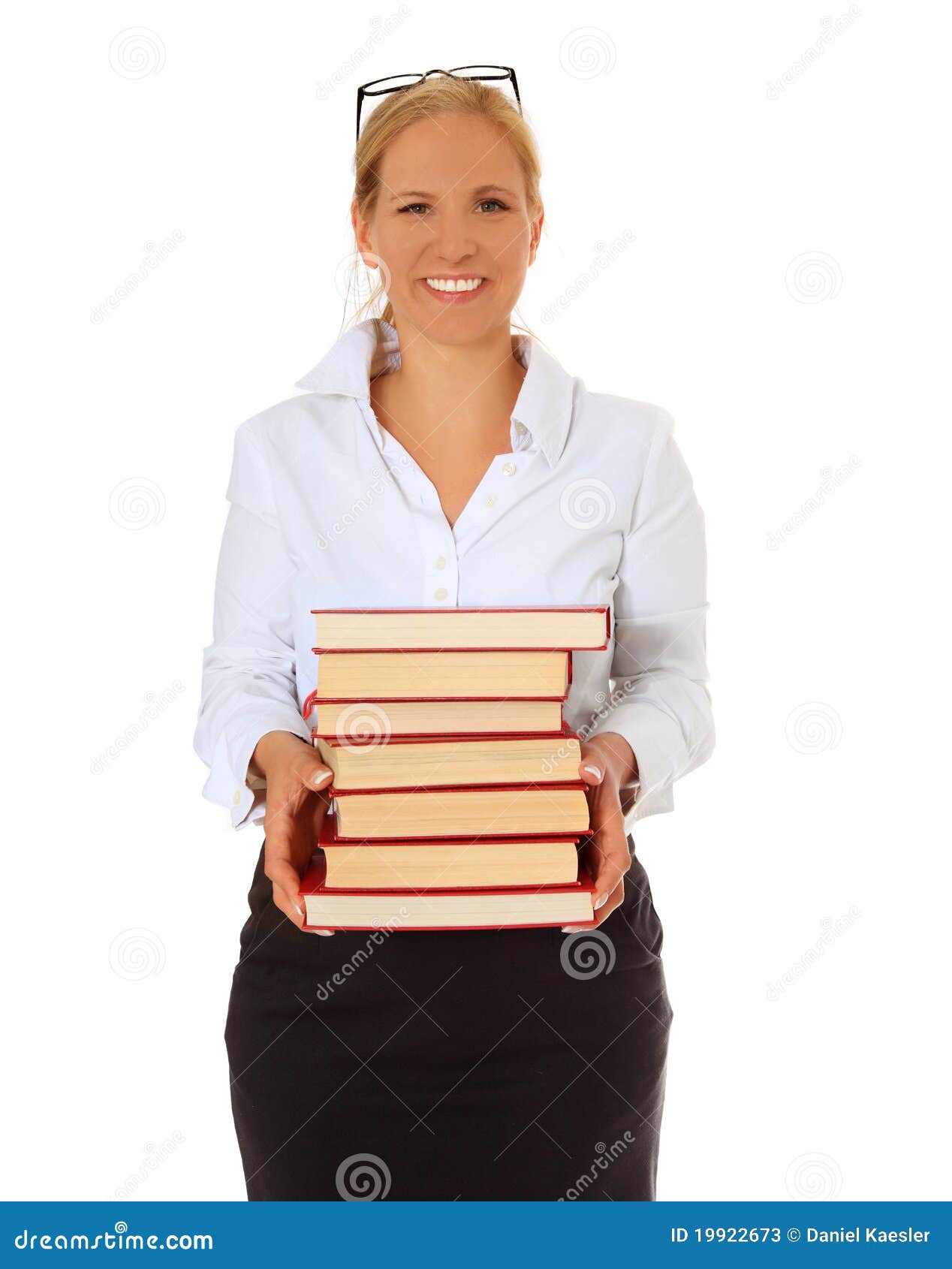 Librarian Holding Pile of Books Stock Image - Image of woman ...