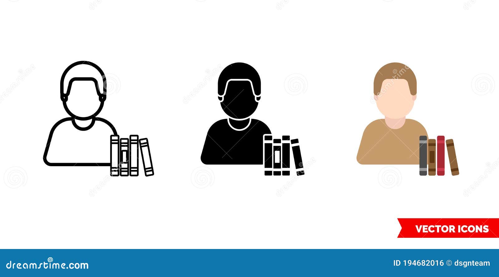 Librarian Icon of 3 Types Color, Black and White, Outline. Isolated ...